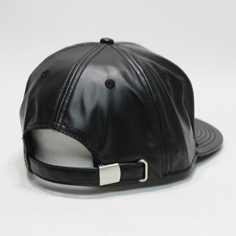 Faux Leather Flat Brim Adjustable Strapback Baseball Cap - Etsy