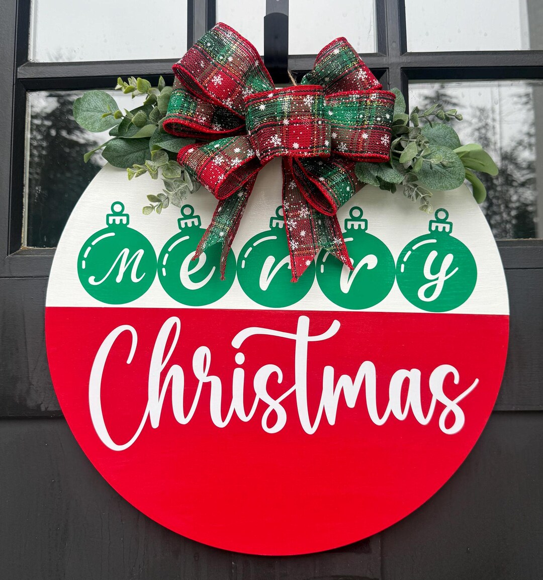 Merry Christmas Door Sign L Merry Bulb Sign L Holiday Sign L Winter ...