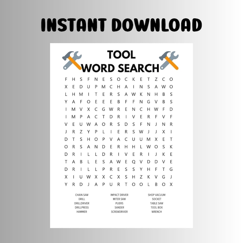 Tool Word Search, Word Search Printable, Tool Lover Word Search, Word ...