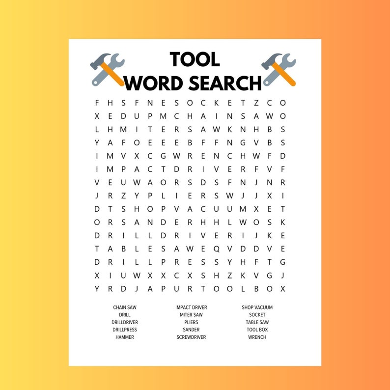 Tool Word Search, Word Search Printable, Tool Lover Word Search, Word ...