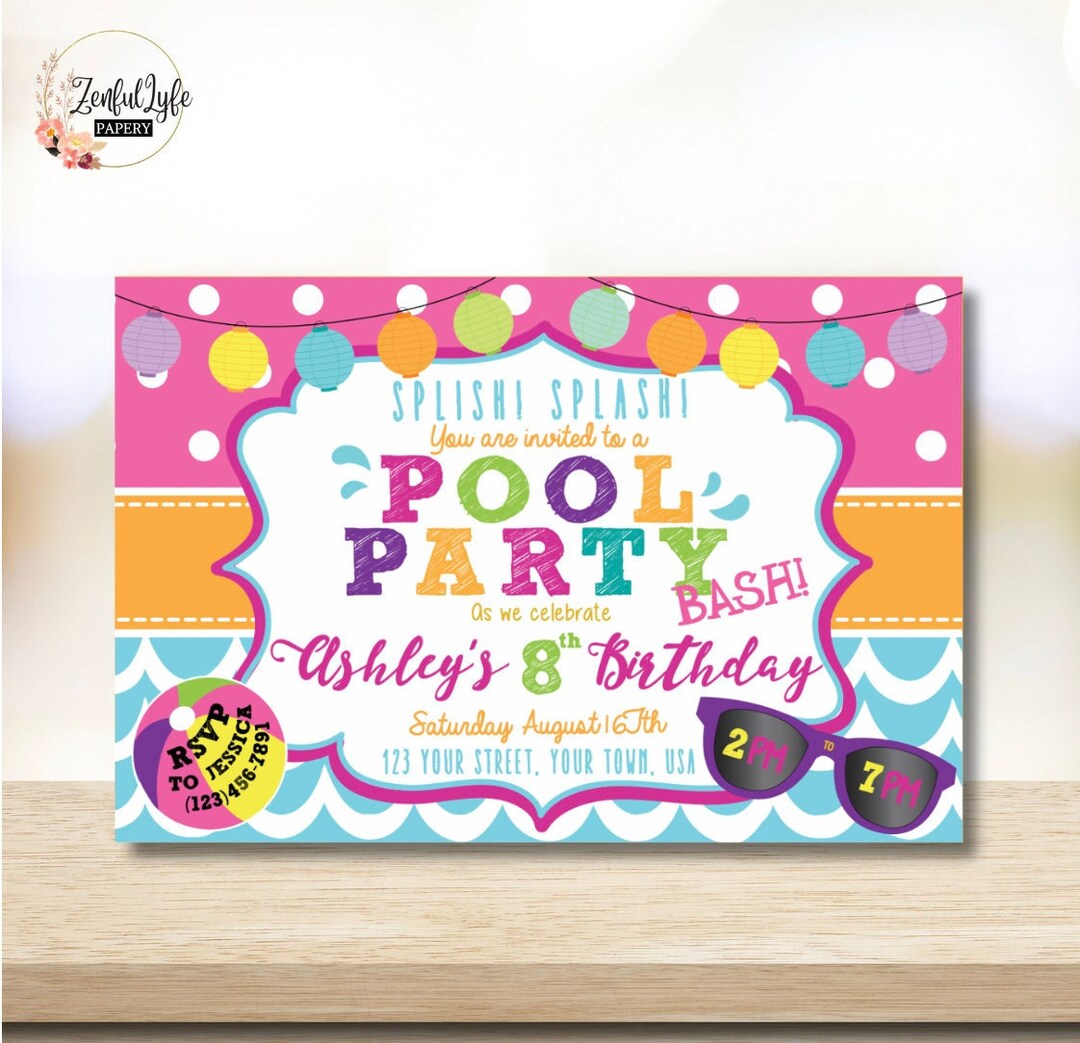 Pool Party Invitation, Custom Made Invitation, Customized Digital ...