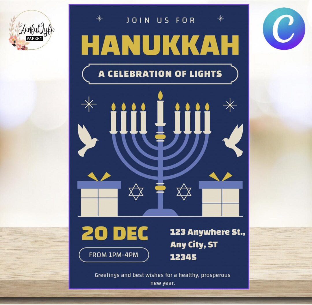 Hanukkah Invitation Canva Instant Download I Canva Template, Instant ...