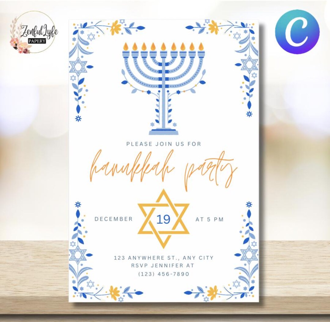 Hanukkah Invitation Canva Instant Download I Canva Template, Instant ...