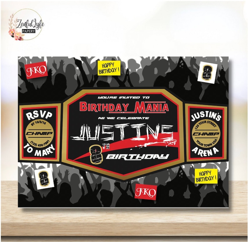 WWE Theme Birthday Invitation, Custom Made Invitation, Birthday ...