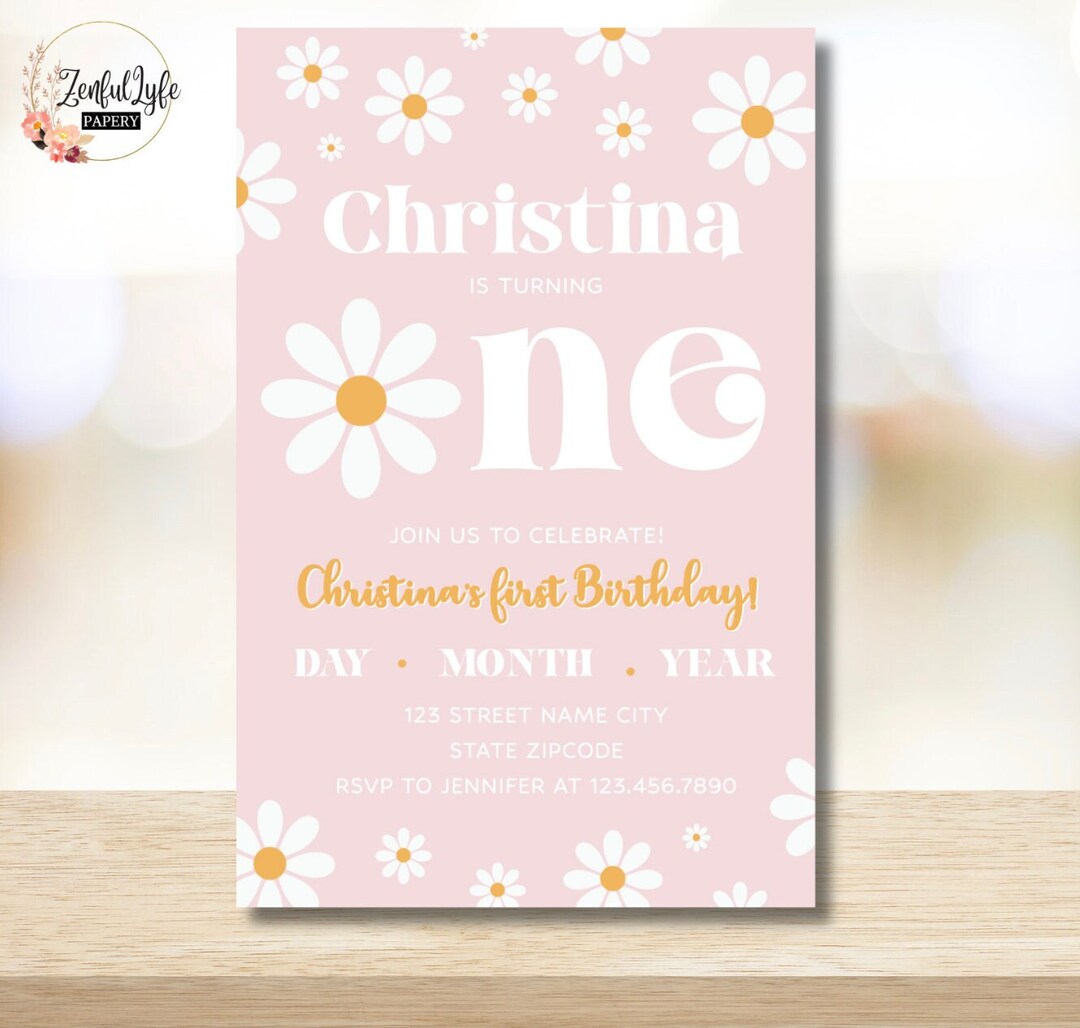First Birthday Invitation, Custom Made Invitation, Daisy Invitation ...