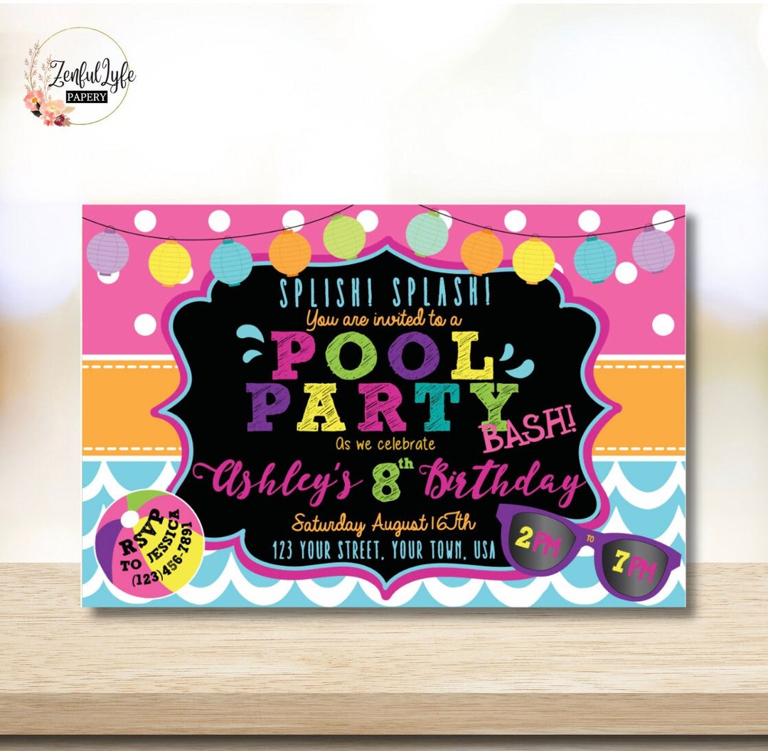 Pool Party Invitation, Custom Made Invitation, Customized Digital ...