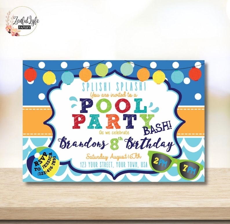 Pool Party Invitation, Custom Made Invitation, Customized Digital ...