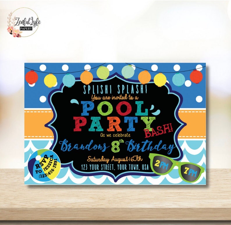 Pool Party Invitation, Custom Made Invitation, Customized Digital ...