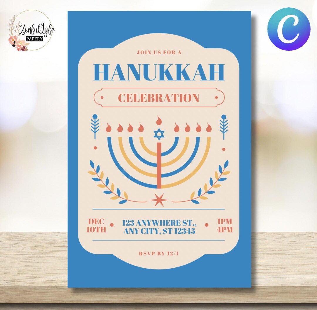 Hanukkah Invitation Canva Instant Download I Canva Template, Instant ...