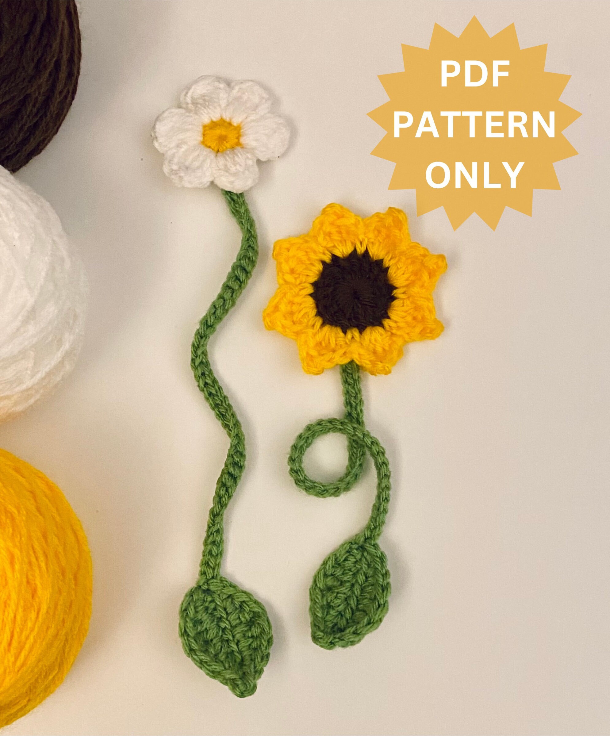 DIGITAL Daisy & Sunflower Bookmark Pattern Crochet Bookmark - Etsy