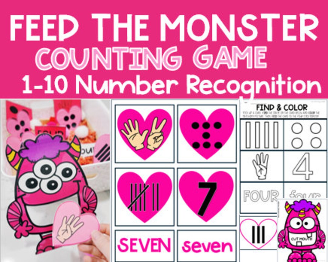 Valentines Day Number Recognition FEED THE MONSTER Preschool Activities ...