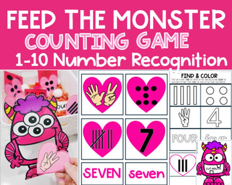 Valentines Day Number Recognition FEED THE MONSTER Preschool Activities ...