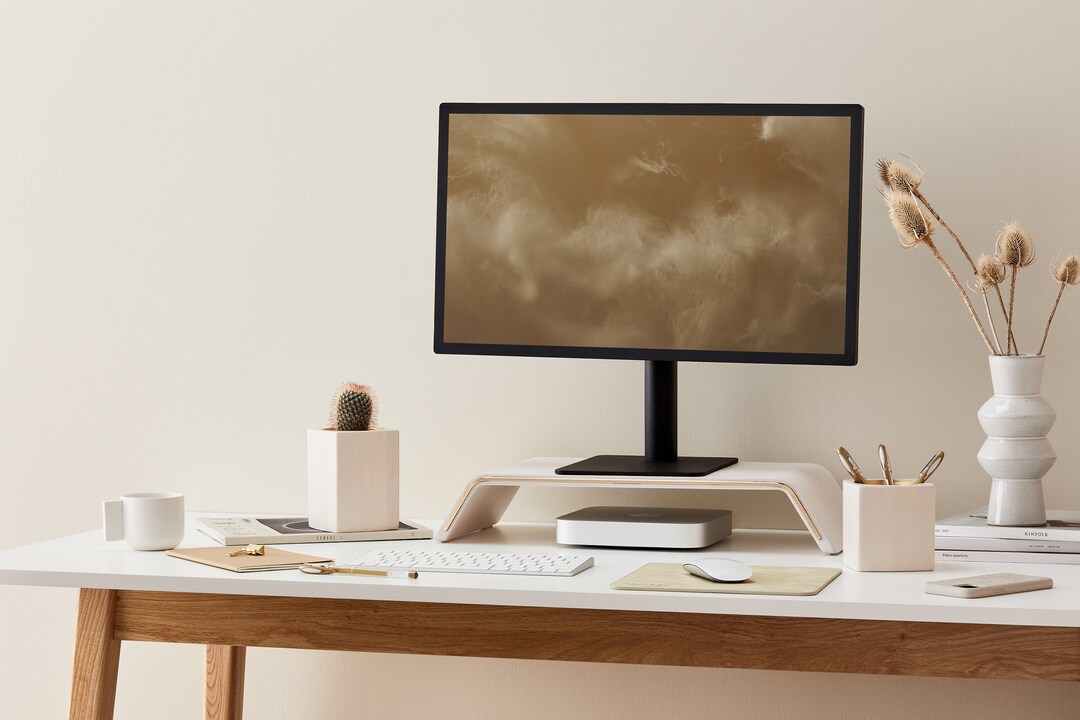 White Ash Monitor Stand in Brass Alloy Trim - Etsy