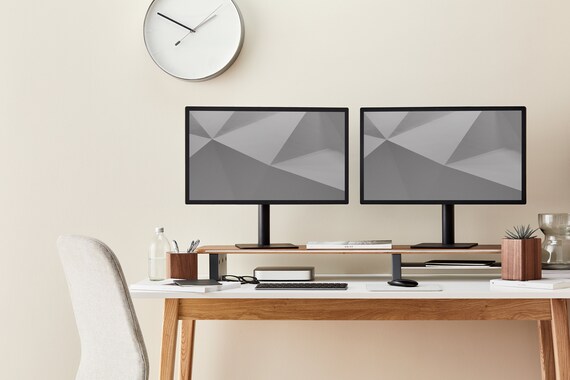 American Walnut Dual Monitor Shelf in Ice Palace Aluminium - Etsy UK