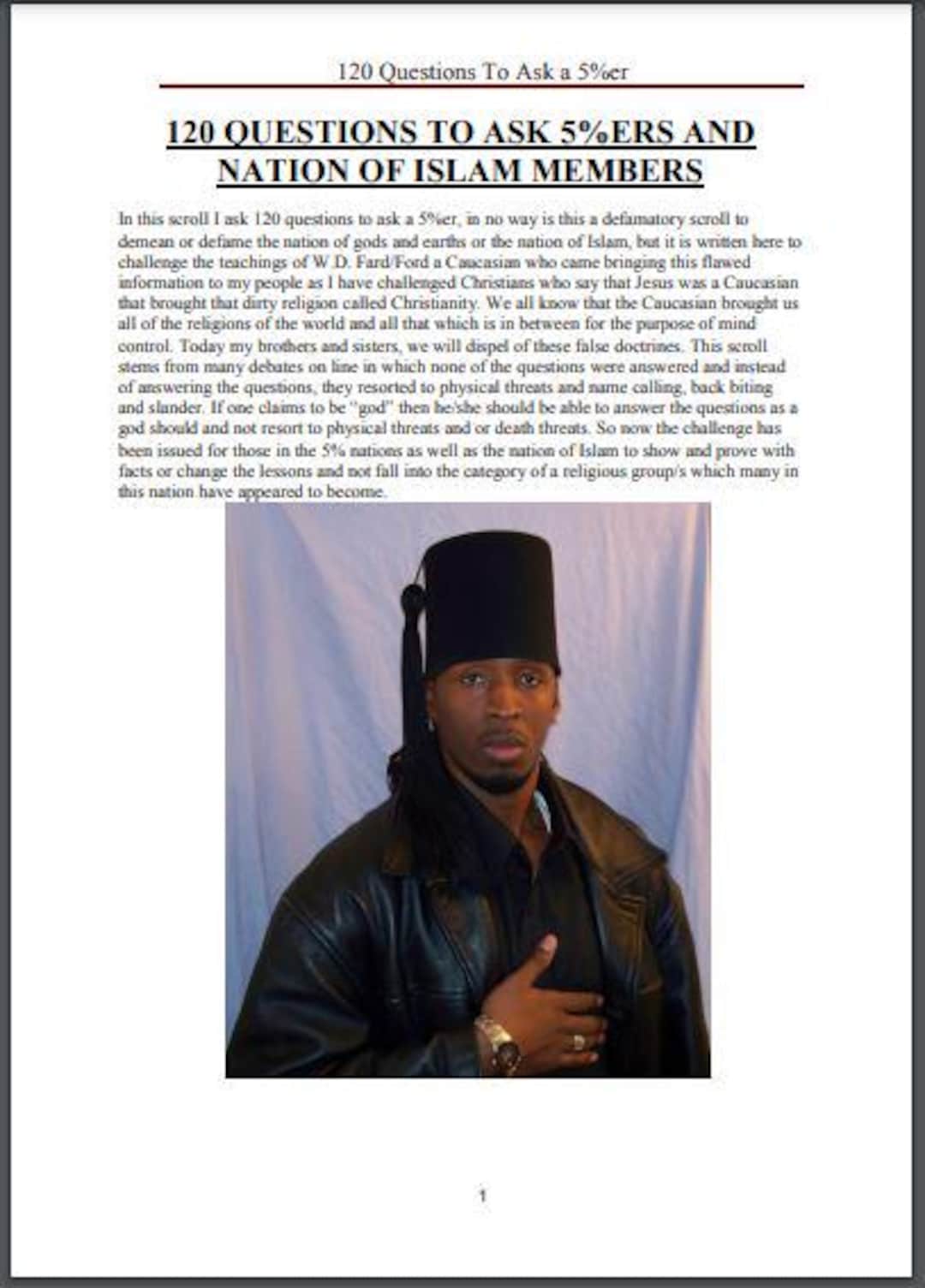 120 Questions to Ask A Five Percenter PDF - Etsy