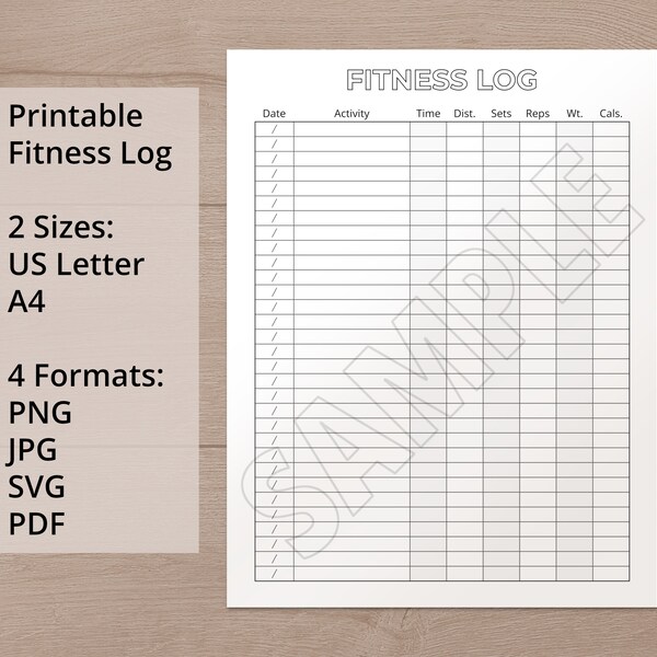 Fitness Worksheet Log - Etsy