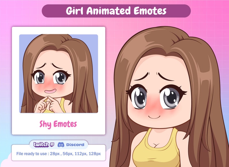 Shy Girl Animated Emotes / Twitch Emotes Girl Light Brown Hair - Etsy