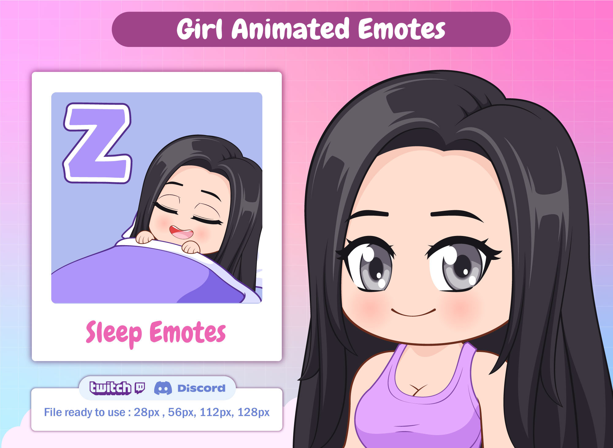 Animated Sleep Emote: Girl With Black Hair (digital Download) - Etsy