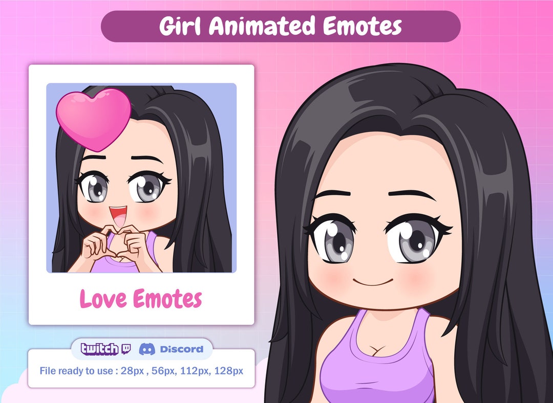 Love Girl Animated Emotes / Twitch Emotes Girl Black Hair - Etsy