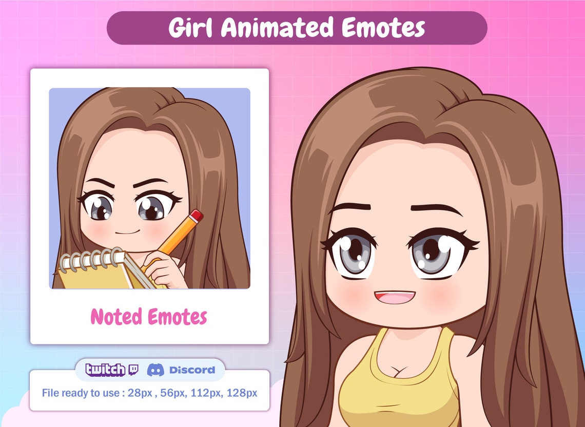 Noted Girl Animated Emotes / Twitch Emotes Girl Light Brown Hair - Etsy