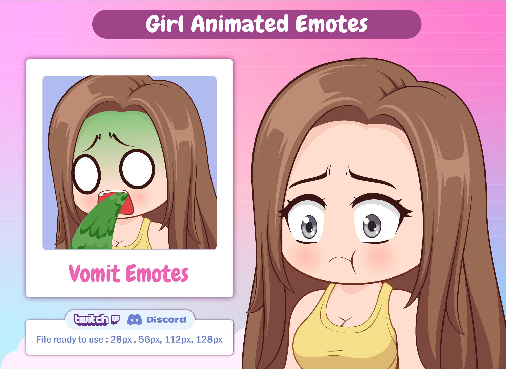 Vomit Girl Animated Emotes / Twitch Emotes Girl Light Brown Hair - Etsy