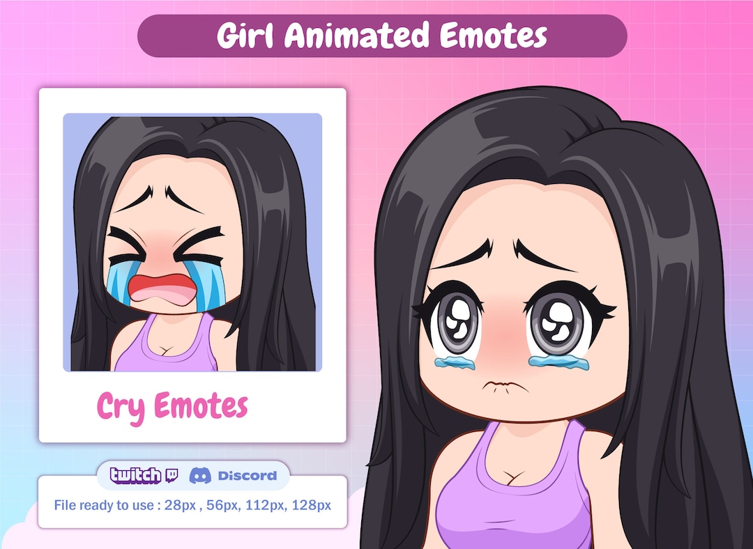 Cry Girl Animated Emotes / Twitch Emotes Girl Black Hair - Etsy