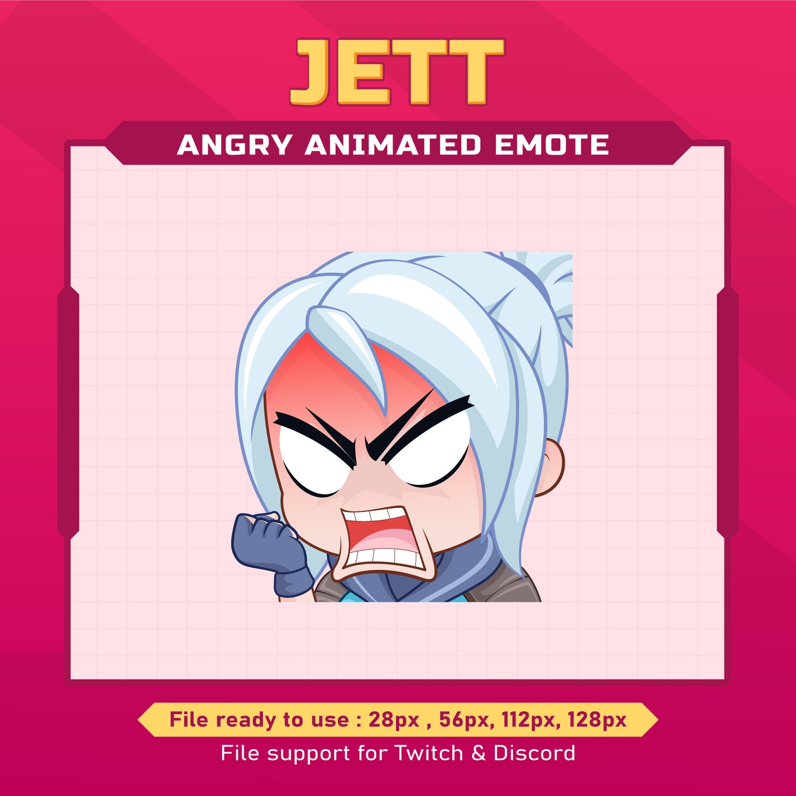 Jett Angry Animated Emote for Twitch | Valorant Chibi Style (digital ...