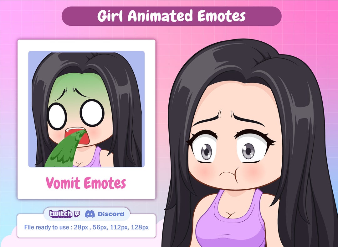 Vomit Girl Animated Emotes / Twitch Emotes Girl Black Hair - Etsy