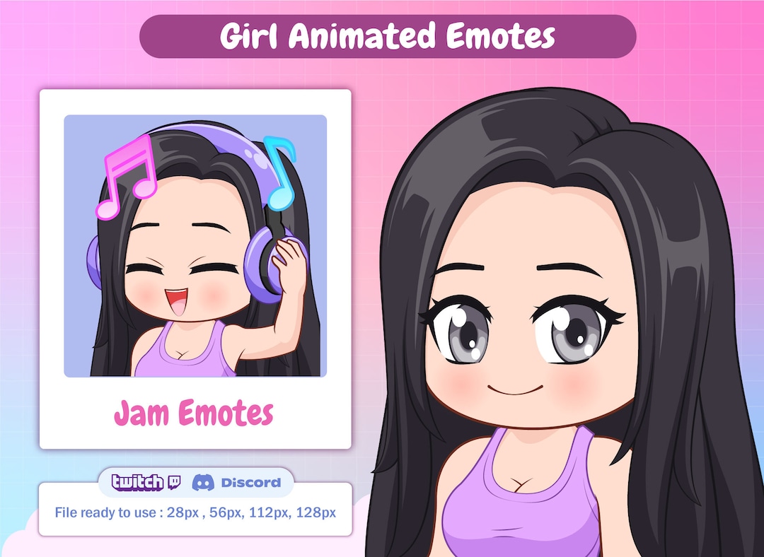 Jam Girl Animated Emotes / Twitch Emotes Girl Black Hair - Etsy