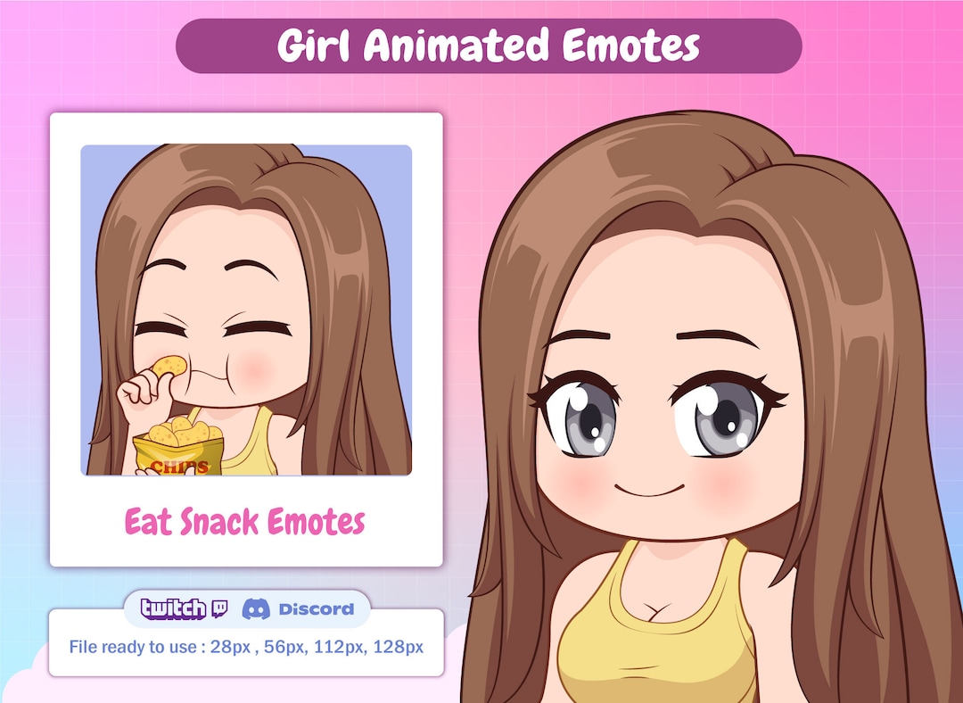 Eat Snack Girl Animated Emotes / Twitch Emotes Girl Light Brown Hair - Etsy