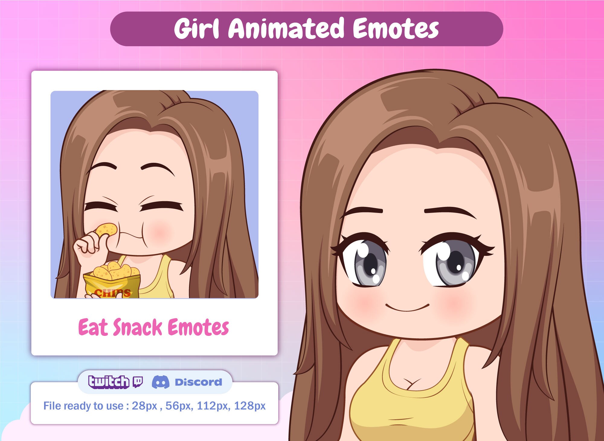 Eat Snack Girl Animated Emotes / Twitch Emotes Girl Light Brown Hair - Etsy