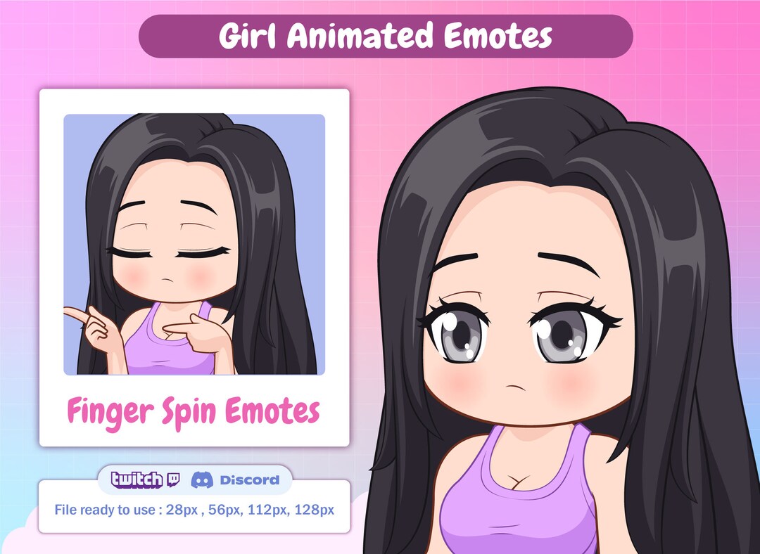 Finger Spin Girl Animated Emotes / Twitch Emotes Girl Black Hair - Etsy
