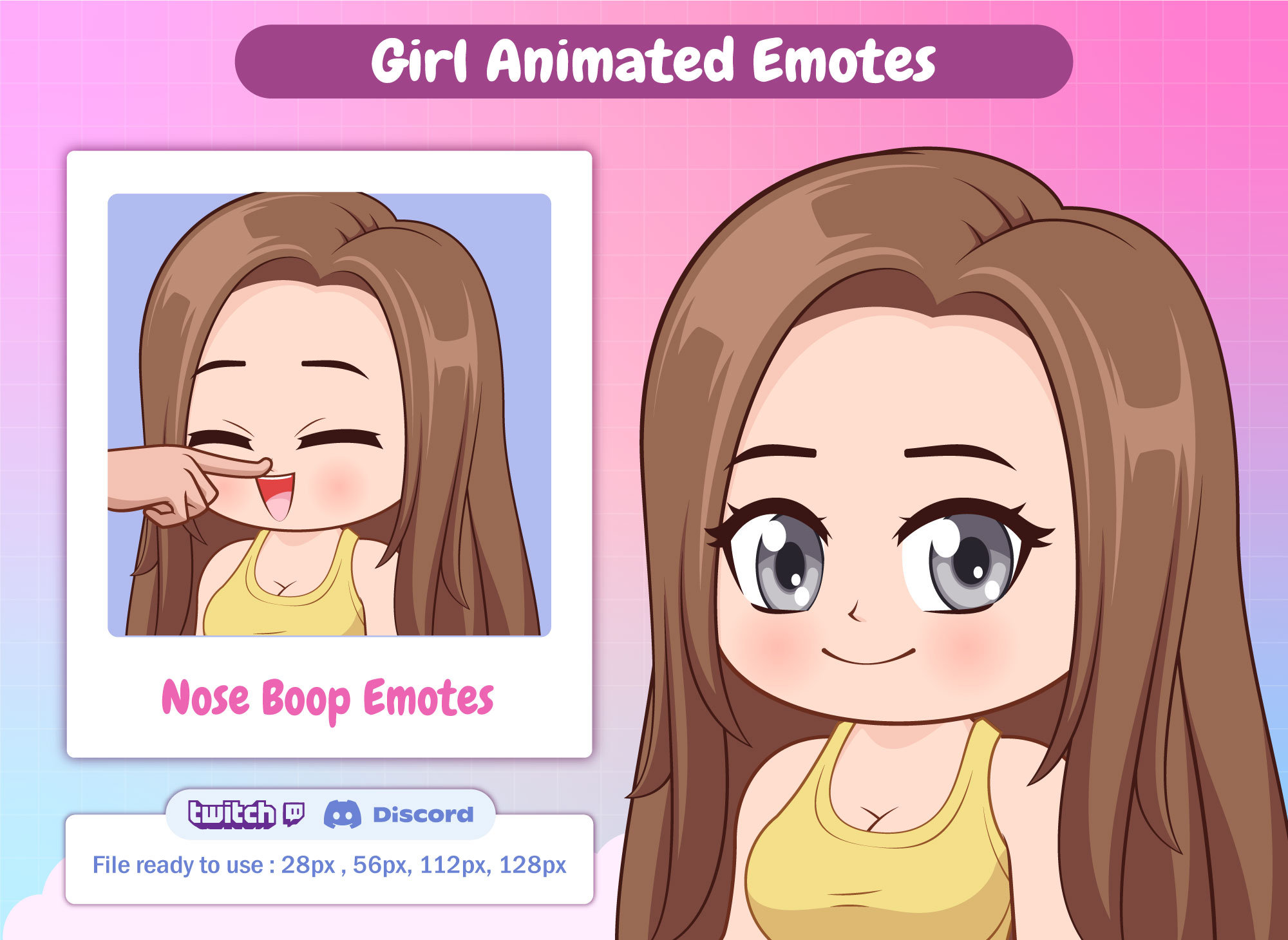 Nose Boop Girl Animated Emotes / Twitch Emotes Girl Light Brown Hair - Etsy