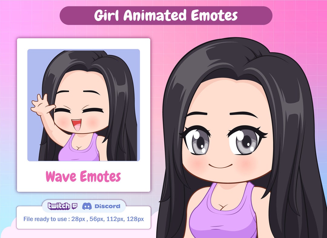 Wave Girl Animated Emotes / Twitch Emotes Girl Black Hair - Etsy
