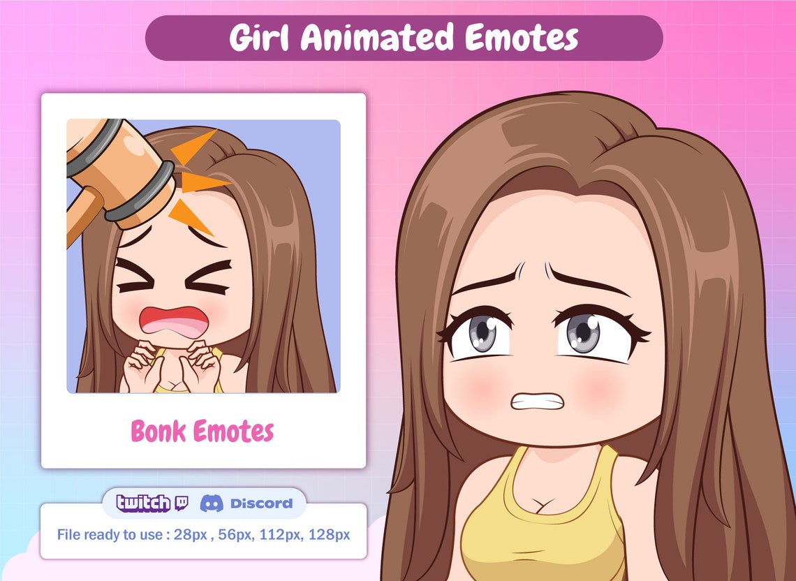 Bonk Girl Animated Emotes / Twitch Emotes Girl Light Brown Hair - Etsy