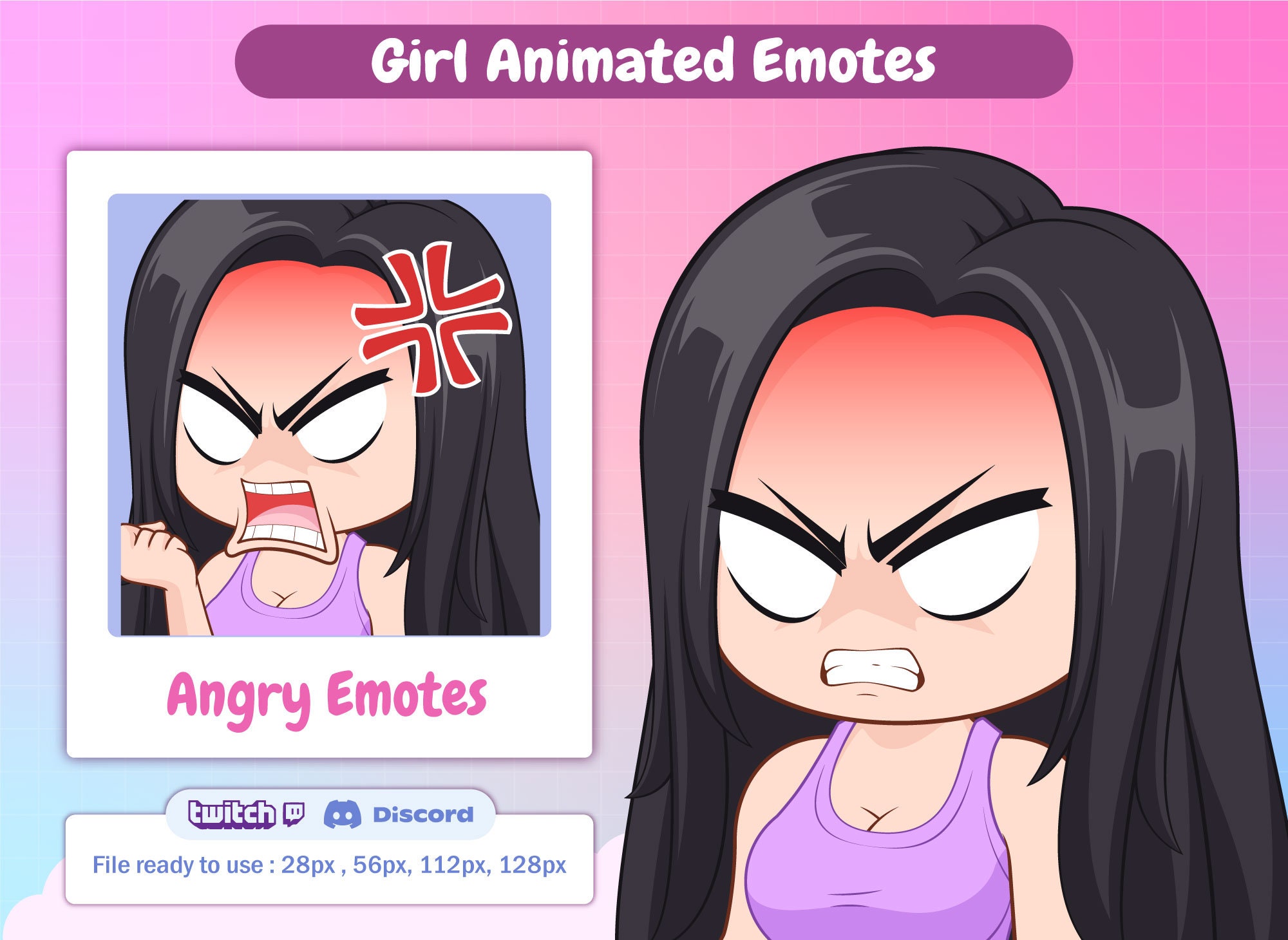 Angry Girl Animated Emotes / Twitch Emotes Girl Black Hair - Etsy