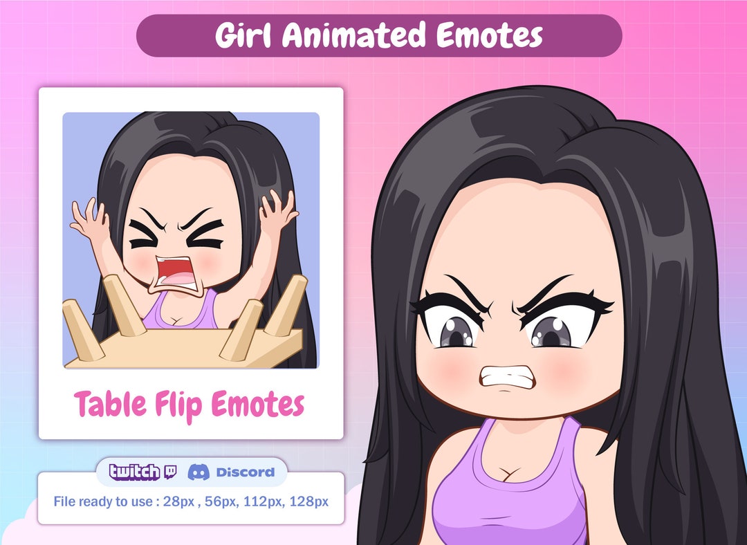Table Flip Girl Animated Emotes / Twitch Emotes Girl Black Hair - Etsy