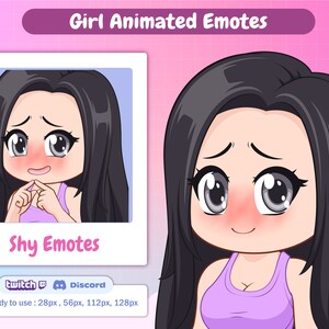 Shy Girl Animated Emote, Black Hair Twitch/discord (digital Download ...