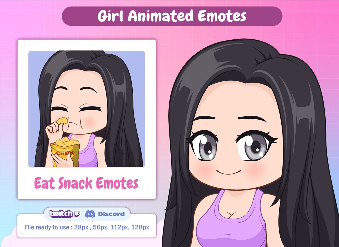 Eat Snack Girl Animated Emotes / Twitch Emotes Girl Black Hair - Etsy