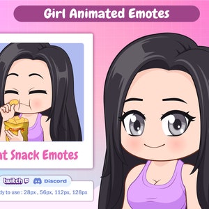 Eat Snack Girl Animated Emotes / Twitch Emotes Girl Black Hair - Etsy