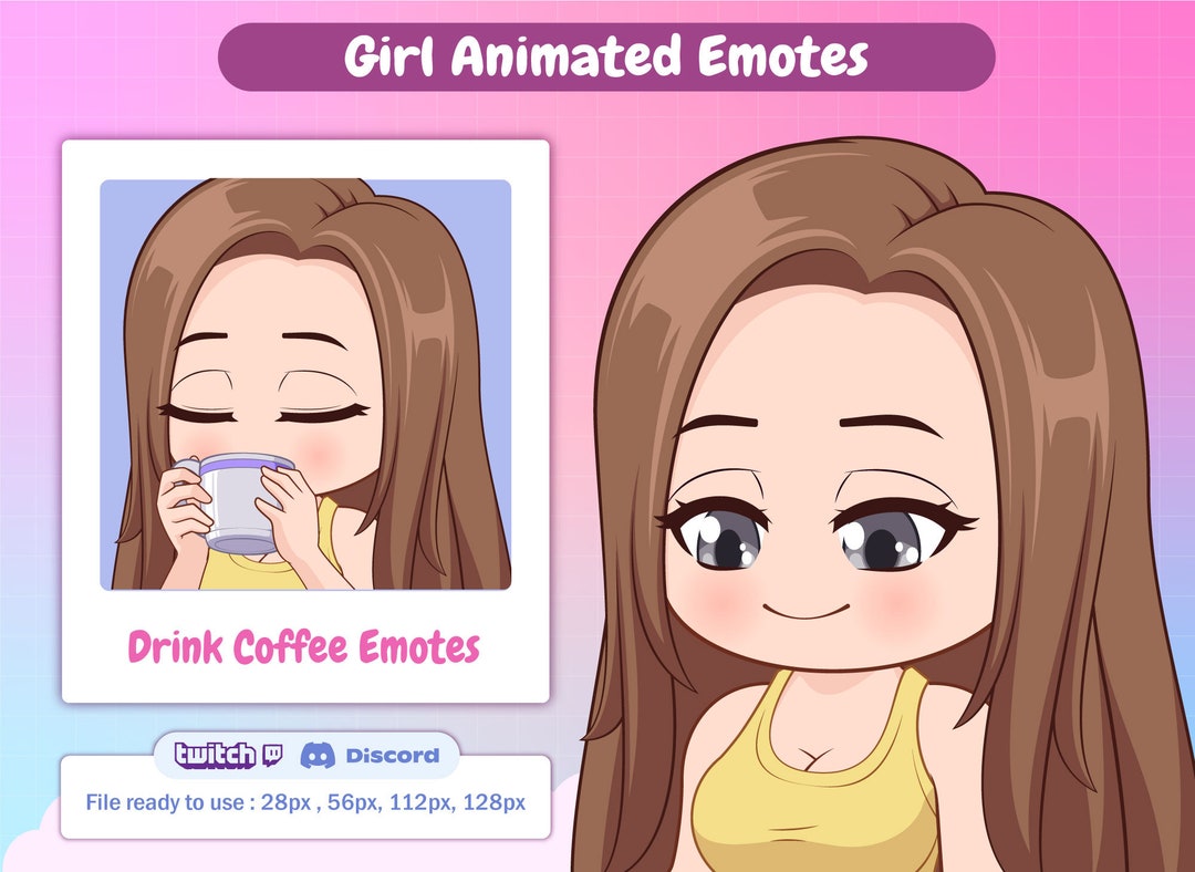 Drink Coffee Girl Animated Emotes / Twitch Emotes Girl Light Brown Hair ...