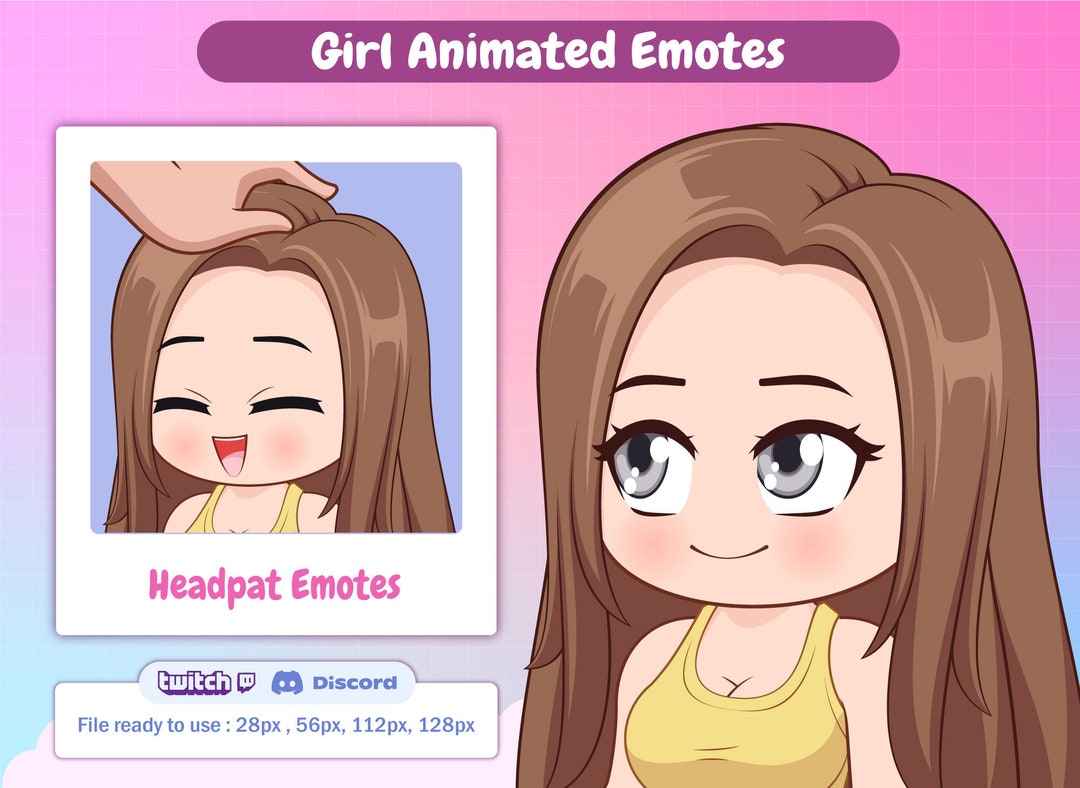 Headpat Girl Animated Emotes / Twitch Emotes Girl Light Brown Hair - Etsy