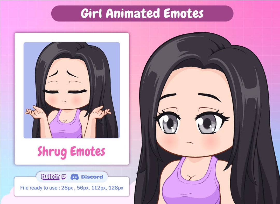 Shrug Girl Animated Emotes / Twitch Emotes Girl Black Hair - Etsy