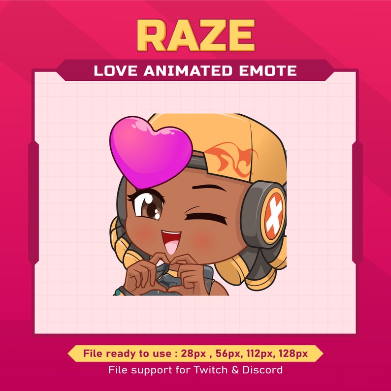 Raze Valorant Love Animated Emote for Twitch | Twitch Animated Emotes ...