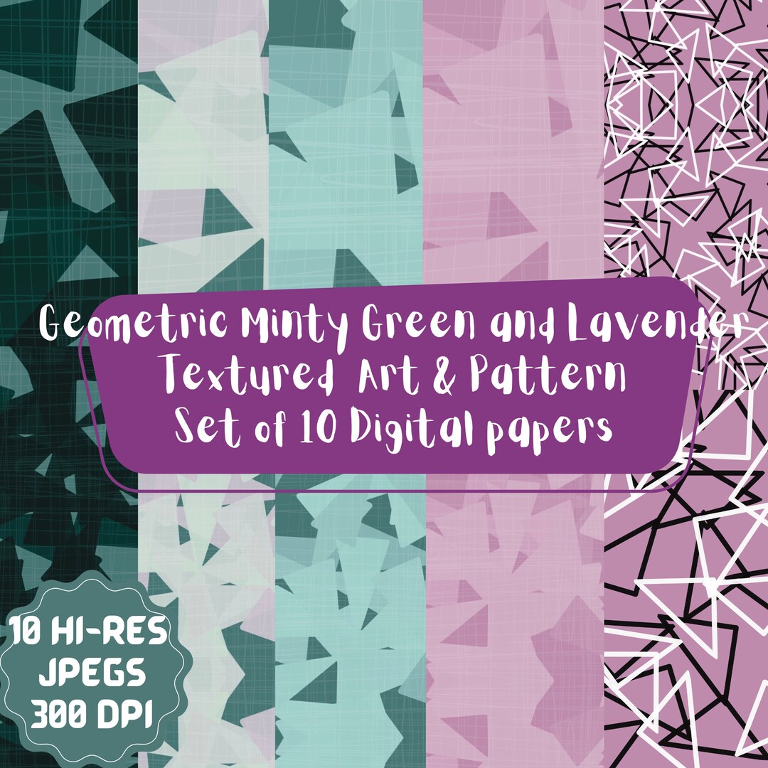 Digital Paper Set, Geometric Art Texture and Pattern, Mint Green to ...