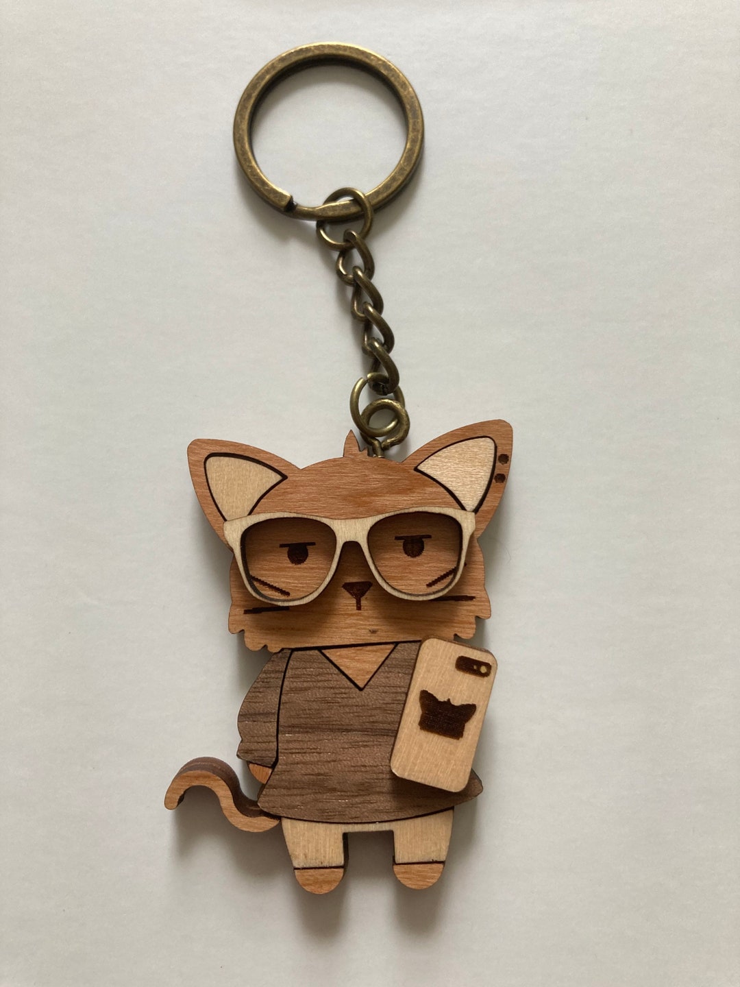 Keychain Cute Cat Keychain Wooden Animal Keychain Chibi Kawaii - Etsy