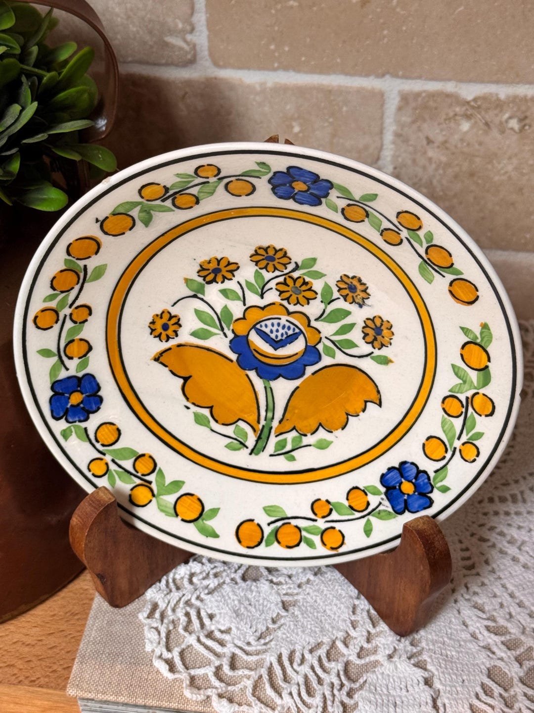Hand-painted German Persian Ware Plate, Orange Floral Design, Peasant ...