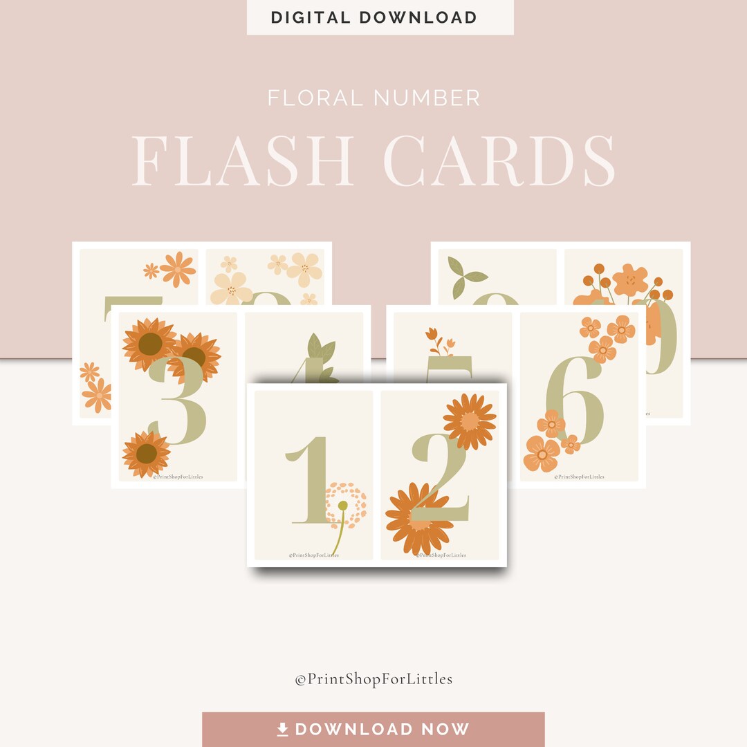 Floral Flashcards Numbers 1-10 - Etsy