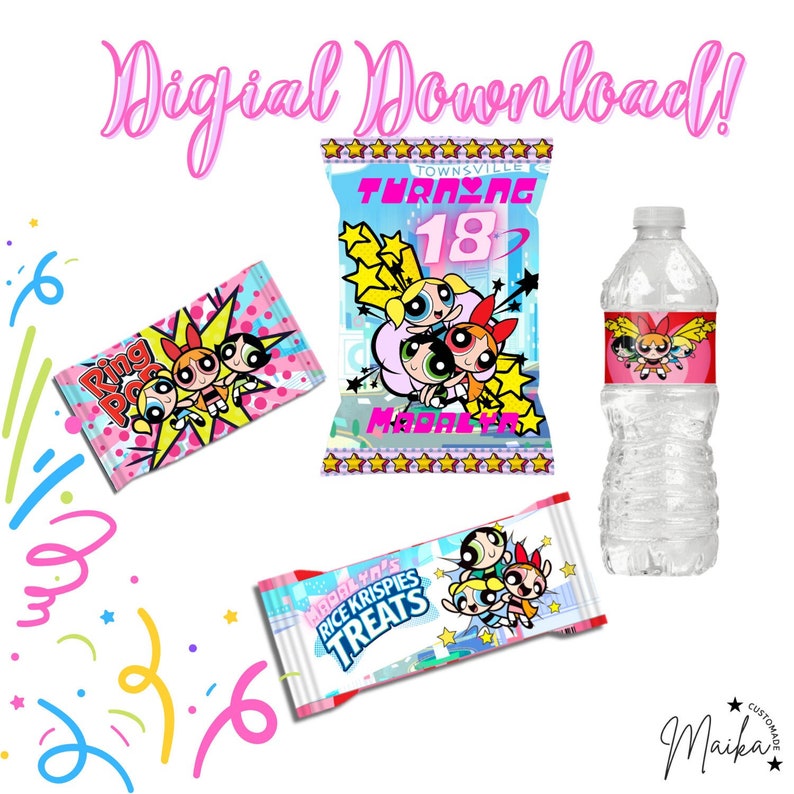 Power Puff Girls Digital Chip Bag, Water Bottle, Rice Krispies, Ring ...