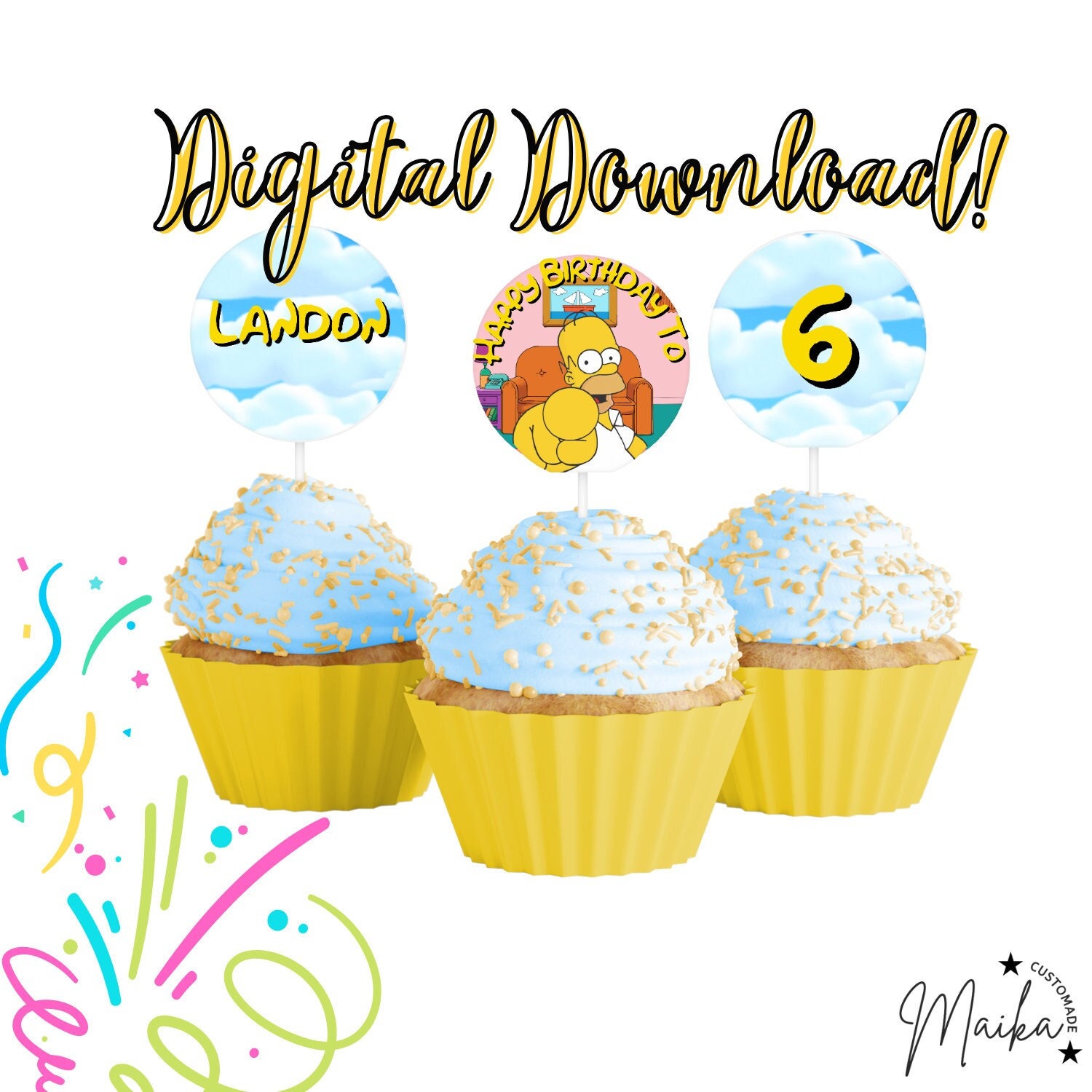 The Simpsons Digital Cupcake Topper Labels - Etsy